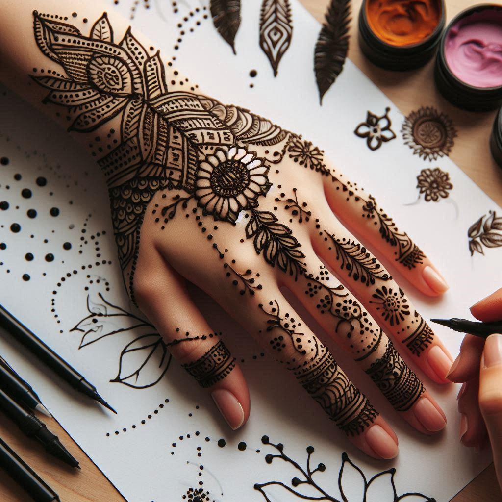 Back hand tattoo Mehndi design by Indrani Ghose on Mehndi World