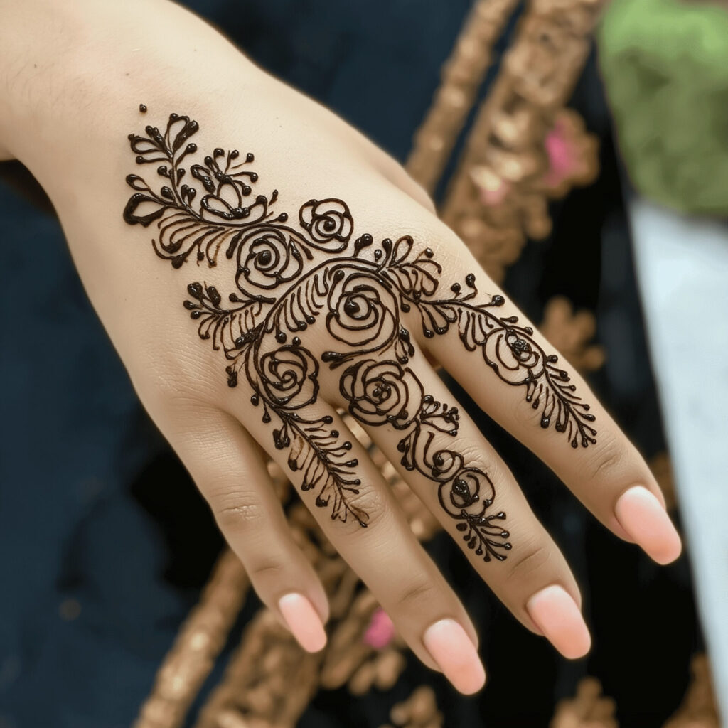 Pakistani Mehndi design back hand by Karnesh Sharma on Mehndi World