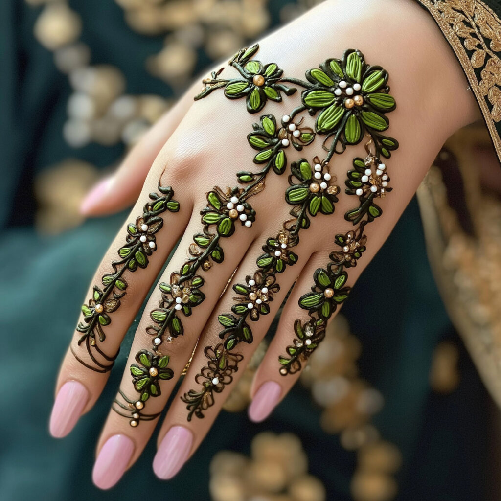 Pakistani Mehndi design back hand by Karnesh Sharma on Mehndi World