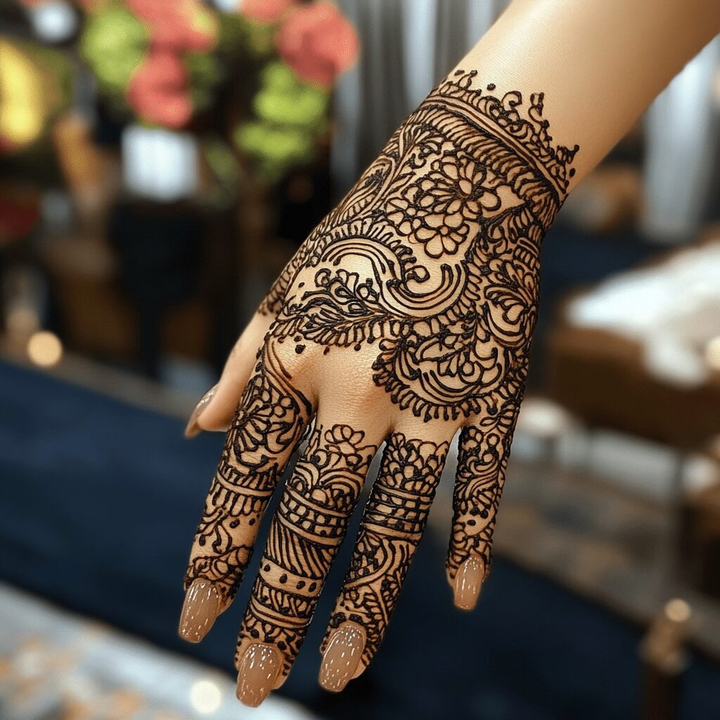 Fancy Mehndi design back hand by Karnesh Sharma on Mehndi World