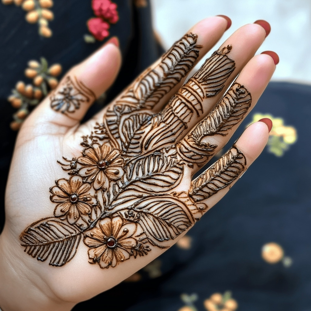 Short Mehndi design for front hand by Rohit Kumar on Mehndi World