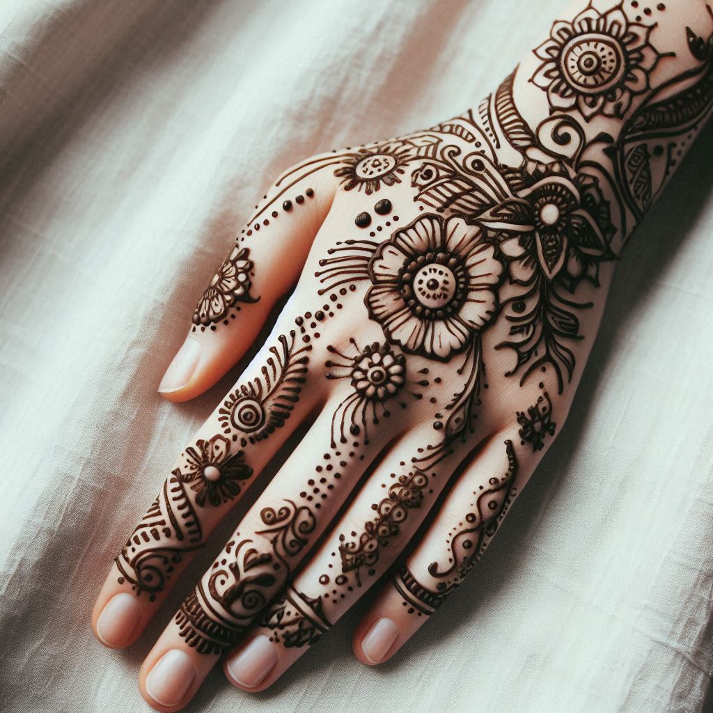 Back hand tattoo Mehndi design by Indrani Ghose on Mehndi World