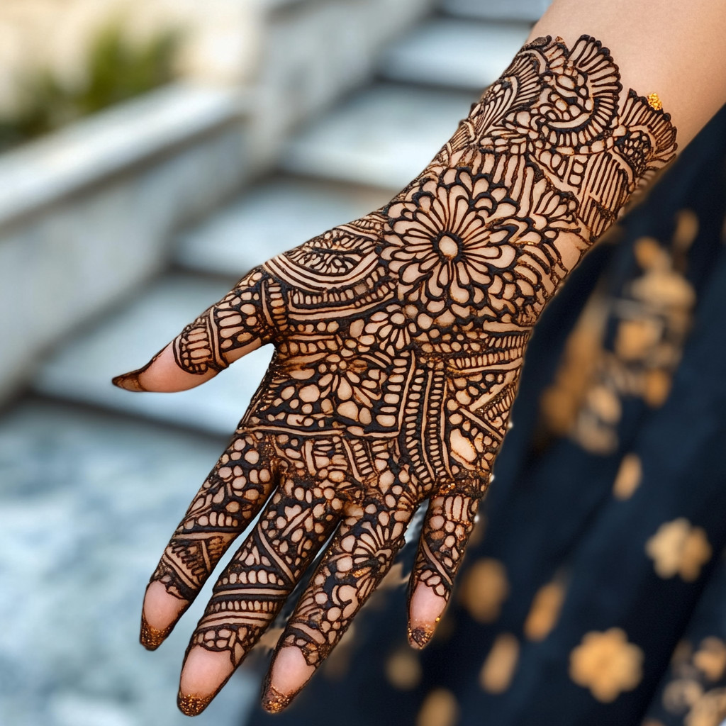 Front and back hand Mehndi designs by Himanshi Gupta on Mehndi World