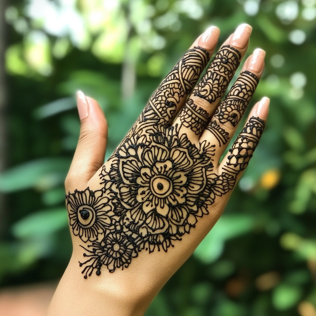 Front and back hand Mehndi designs by Himanshi Gupta on Mehndi World