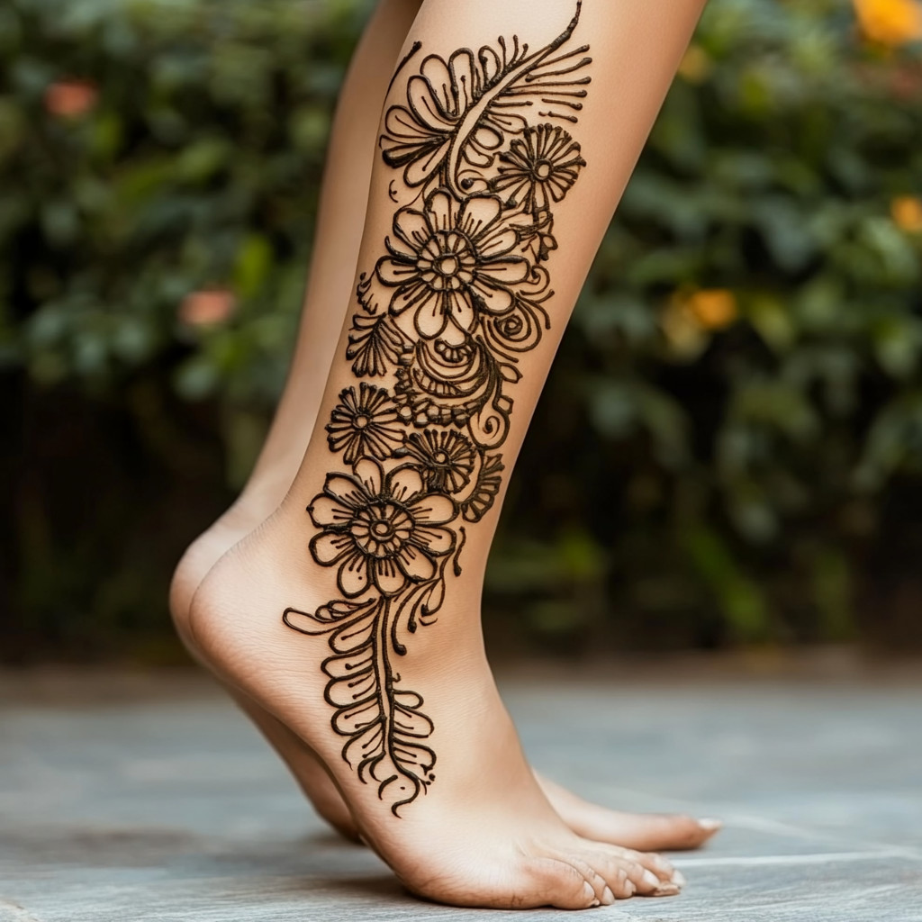 Side leg Mehndi design by Anisha Vivek on Mehndi World