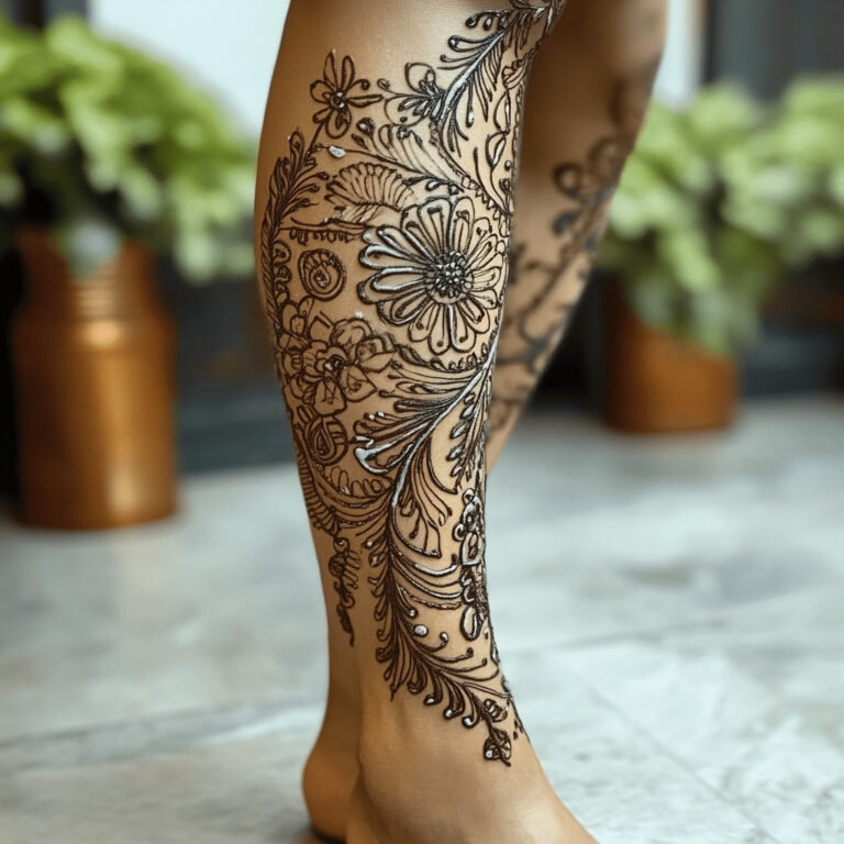 Side leg Mehndi design by Anisha Vivek on Mehndi World