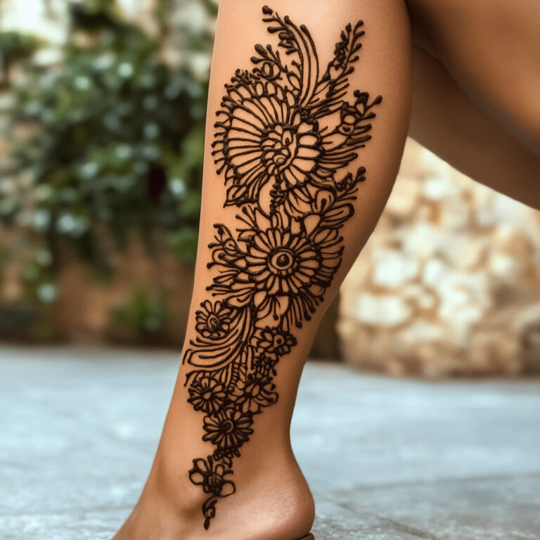 Side leg Mehndi design by Anisha Vivek on Mehndi World