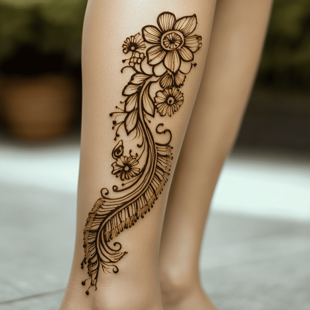 Side leg Mehndi design by Anisha Vivek on Mehndi World