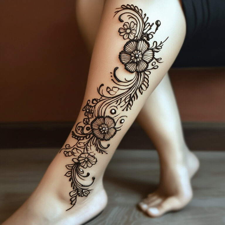 Side leg Mehndi design by Anisha Vivek on Mehndi World