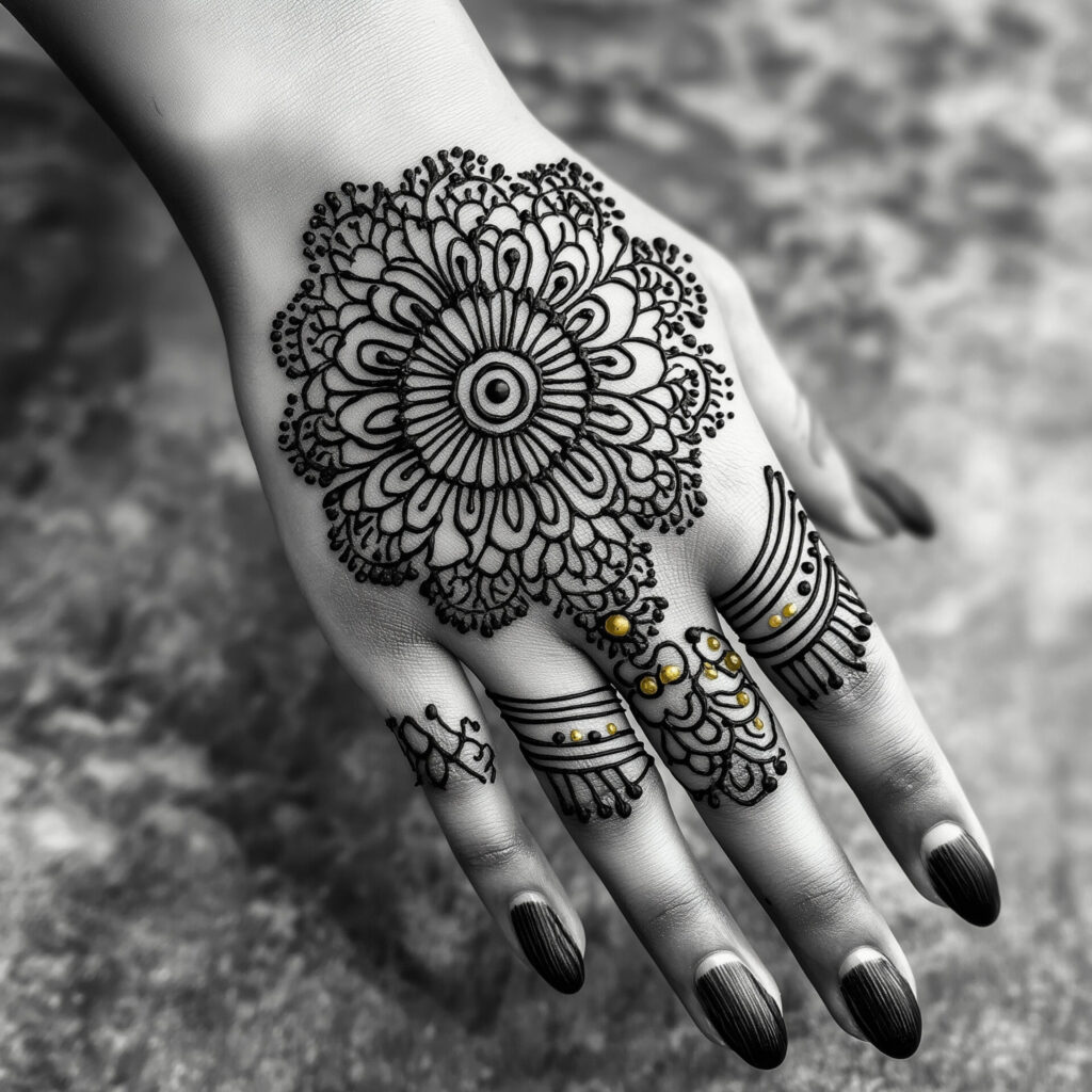 Back hand round Mehndi design by Itzcoatl Nuka on Mehndi World