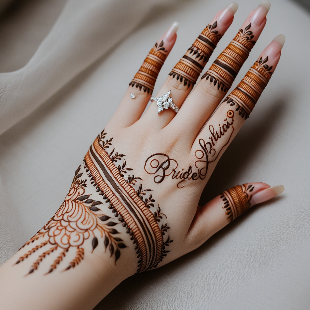 Bridal Mehndi design with name by Kaur Ahana on Mehndi World