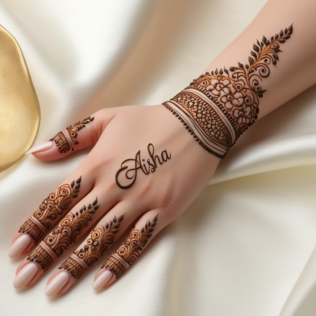 Bridal Mehndi design with name by Kaur Ahana on Mehndi World