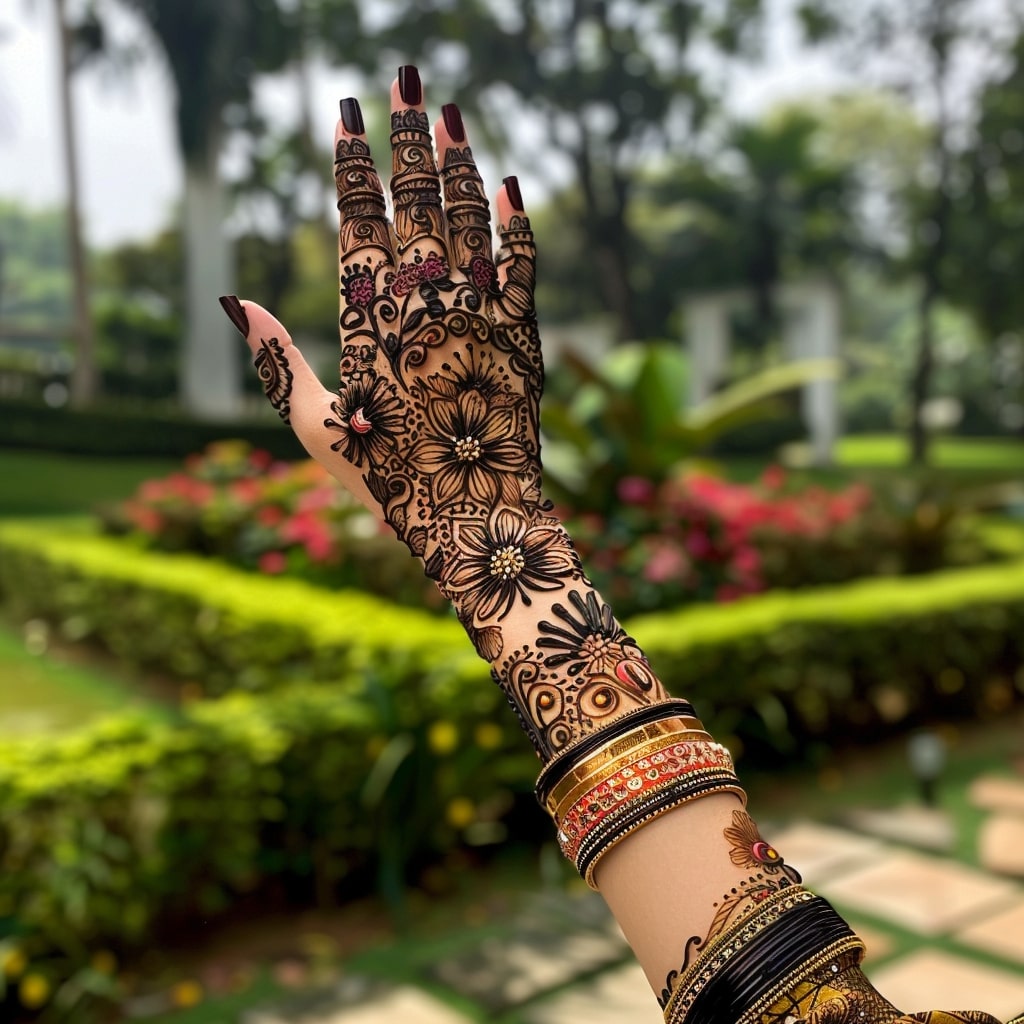 Full hand Mehndi design for Teej by Karnesh Sharma on Mehndi World