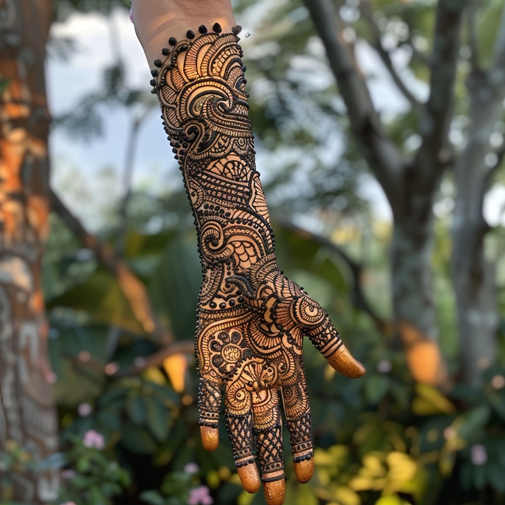 Full hand Mehndi design for Teej by Karnesh Sharma on Mehndi World