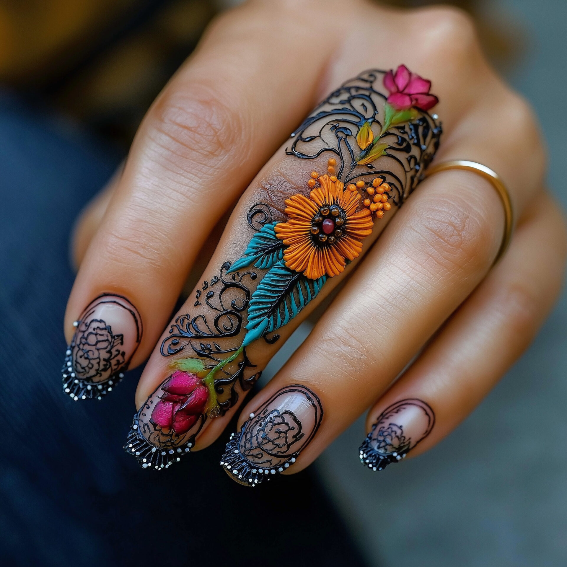 Middle finger Mehndi design by Himanshi Gupta on Mehndi World