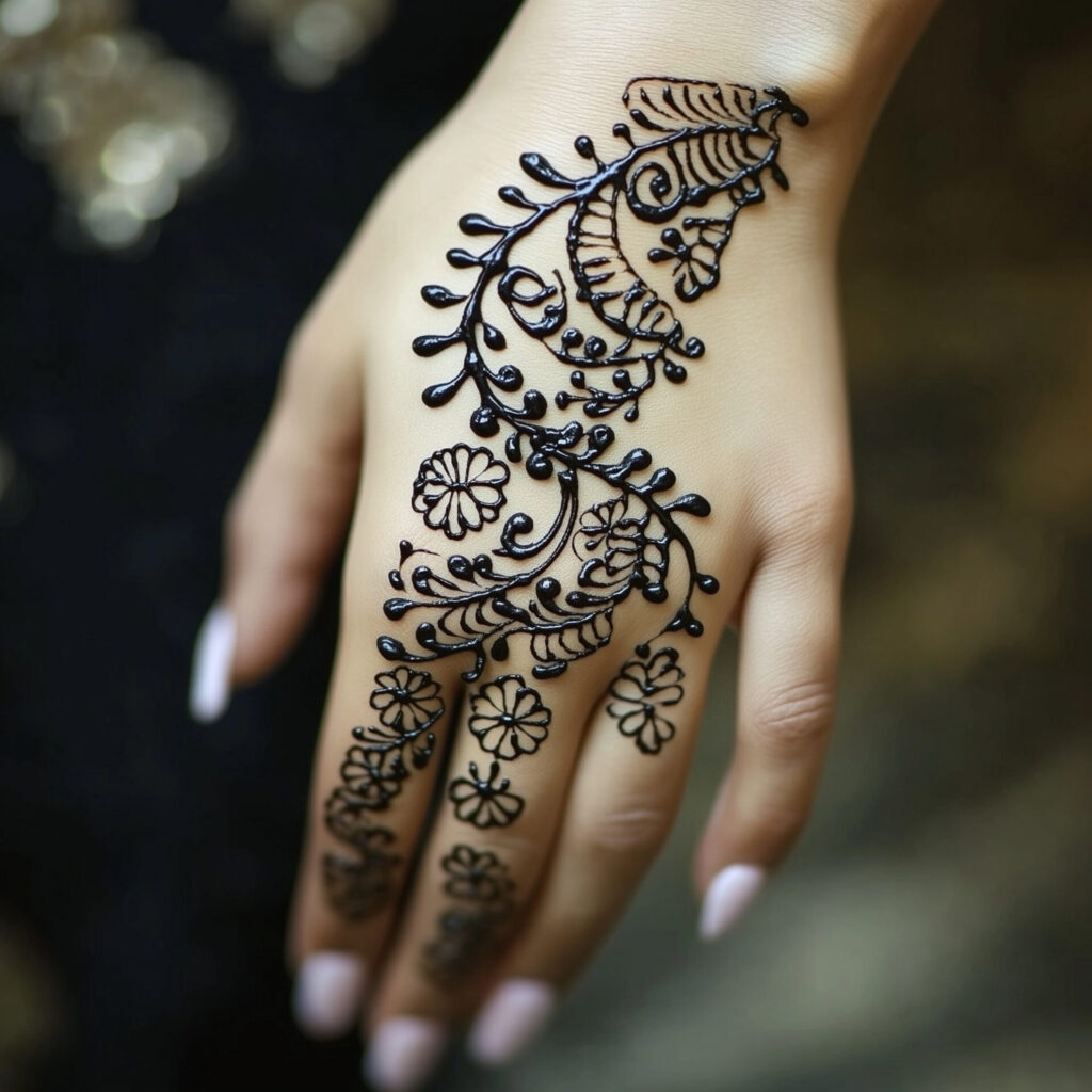 One side Mehndi design for back hand by Himanshi Gupta on Mehndi World