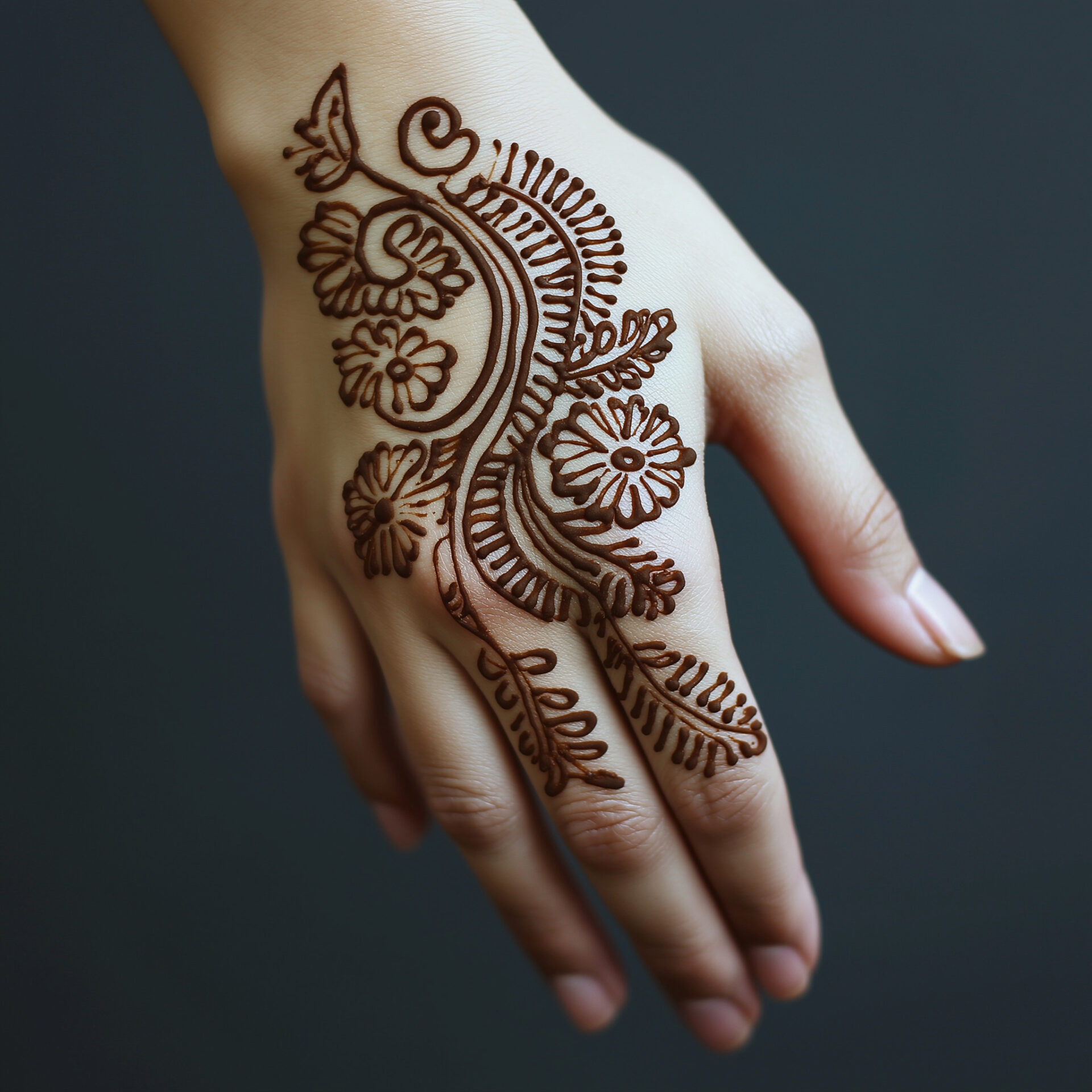 One side Mehndi design for back hand by Himanshi Gupta on Mehndi World