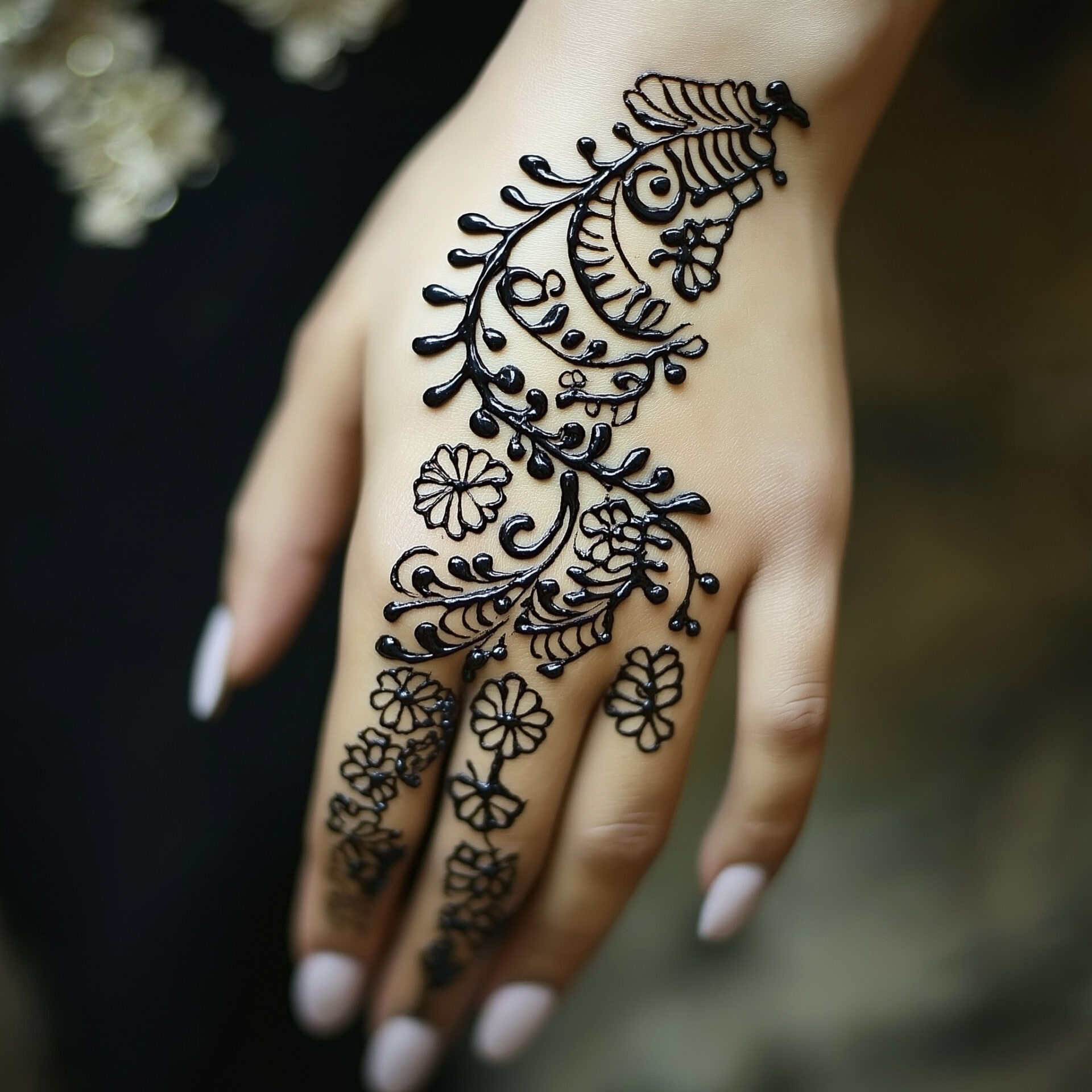 One side Mehndi design for back hand by Himanshi Gupta on Mehndi World