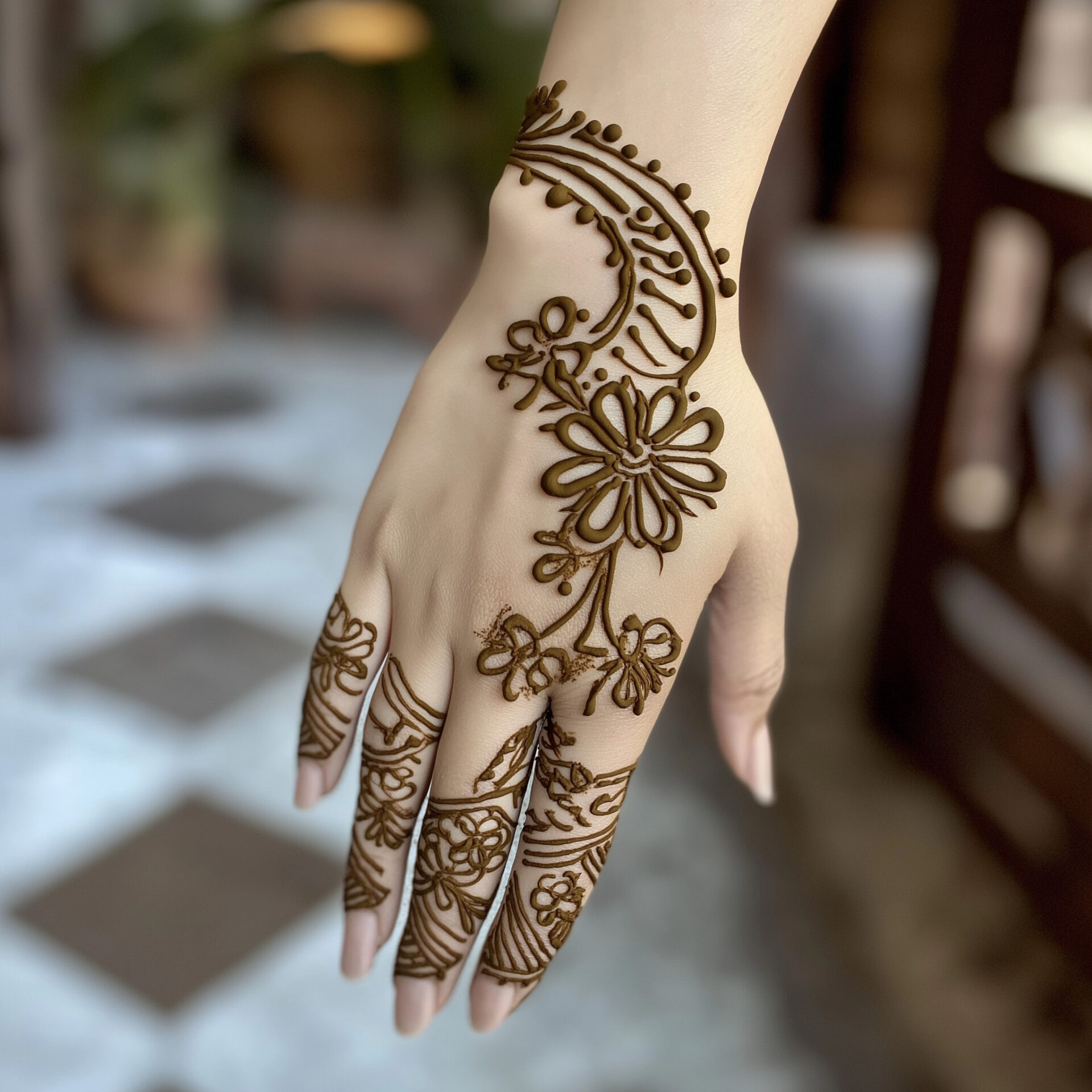 One side Mehndi design for back hand by Himanshi Gupta on Mehndi World