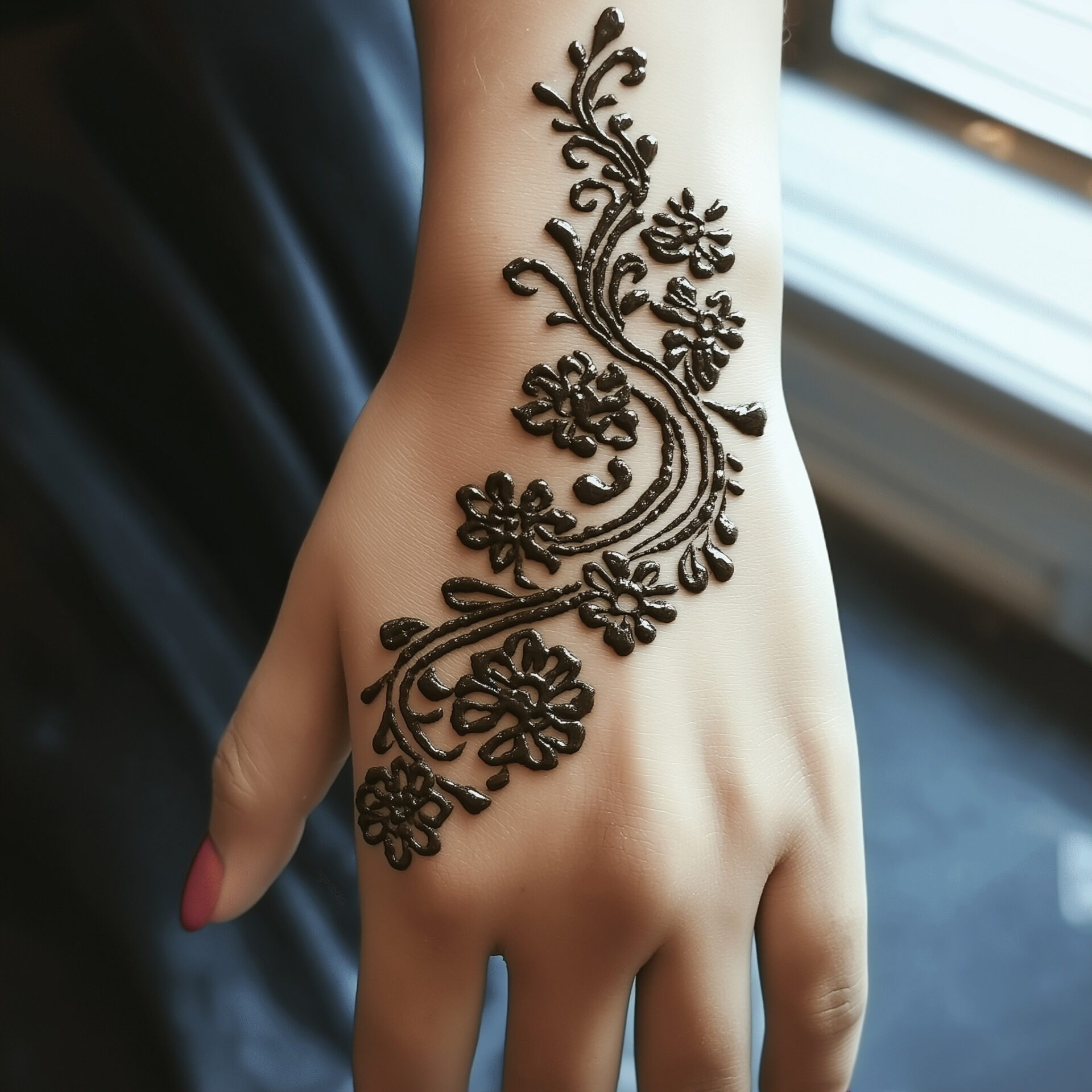 One side Mehndi design for back hand by Himanshi Gupta on Mehndi World