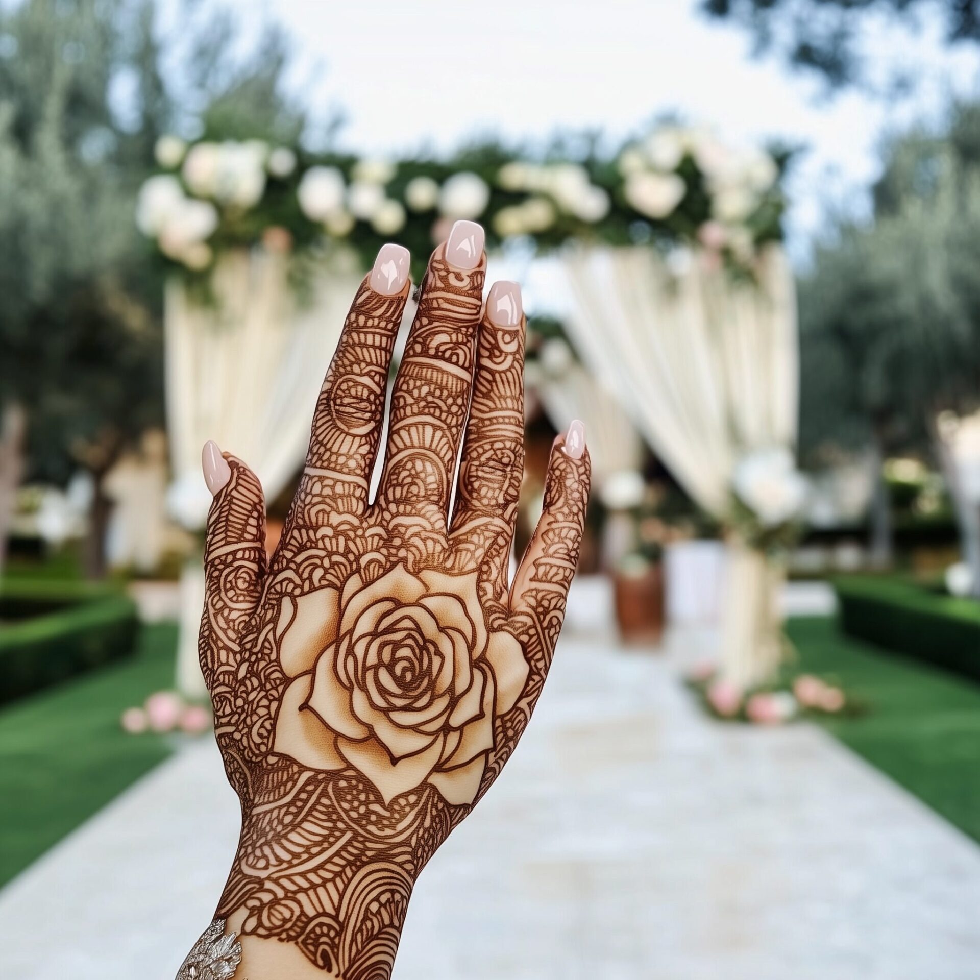 Rose flower mehndi design back hand by Karnesh Sharma on Mehndi World