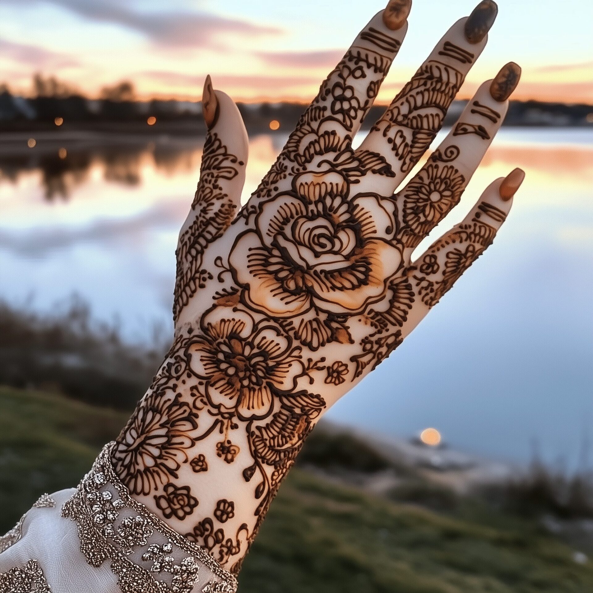 Rose flower mehndi design back hand by Karnesh Sharma on Mehndi World