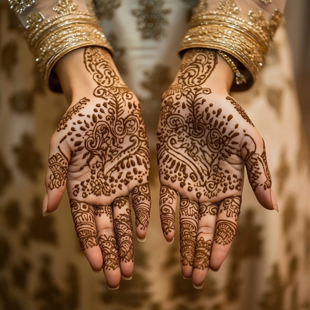 Half hand Mehndi design front and back by Karnesh Sharma on Mehndi World