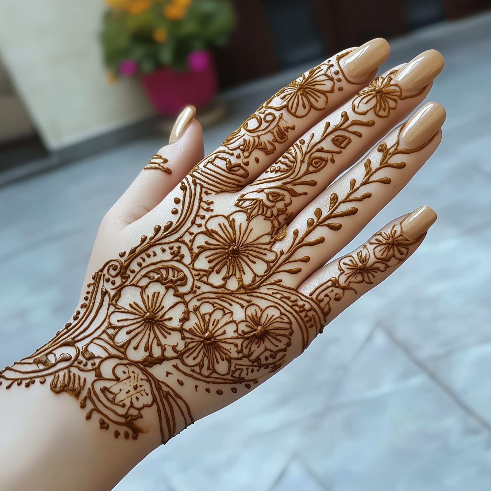 Half hand Mehndi design front and back by Karnesh Sharma on Mehndi World