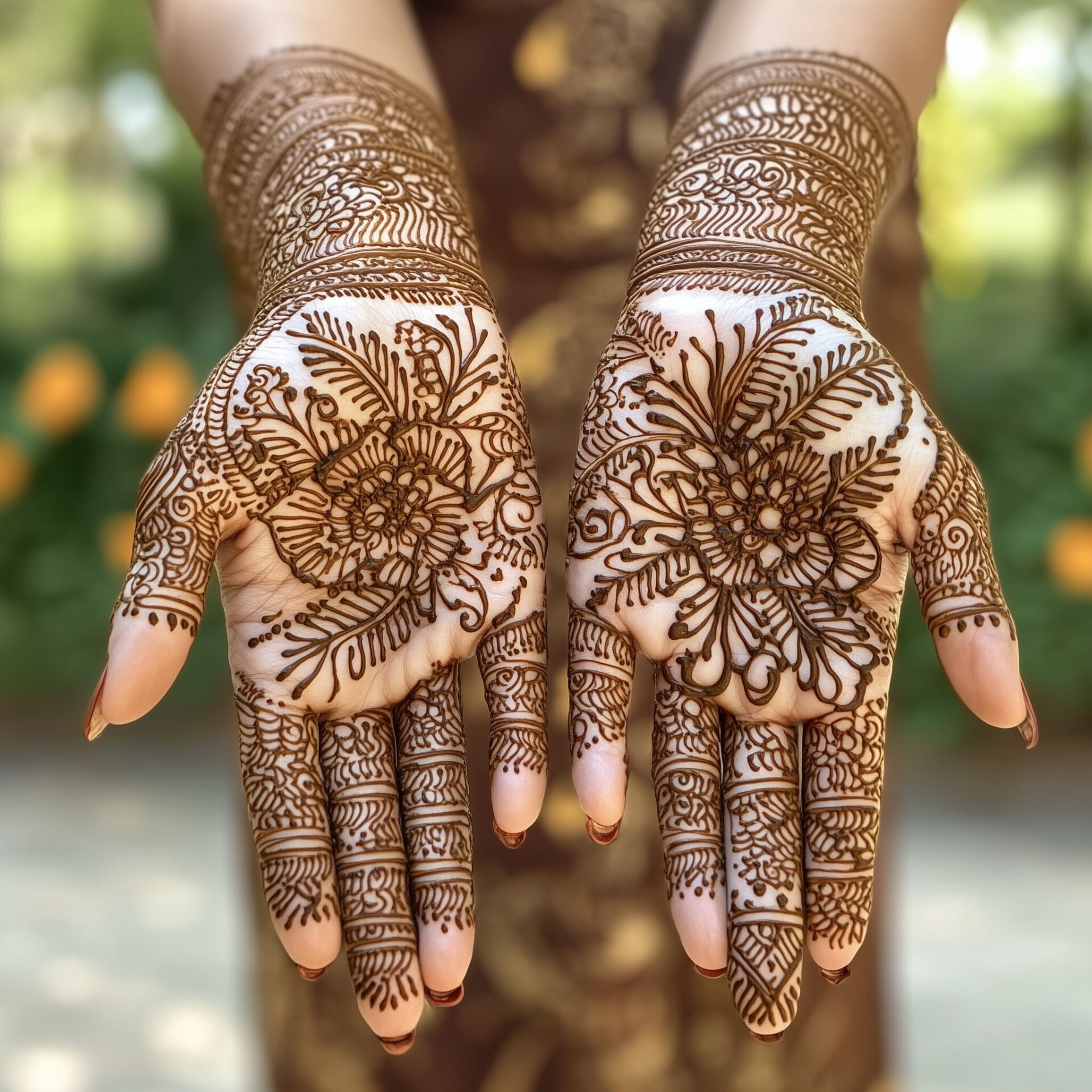 Half hand Mehndi design front and back by Karnesh Sharma on Mehndi World