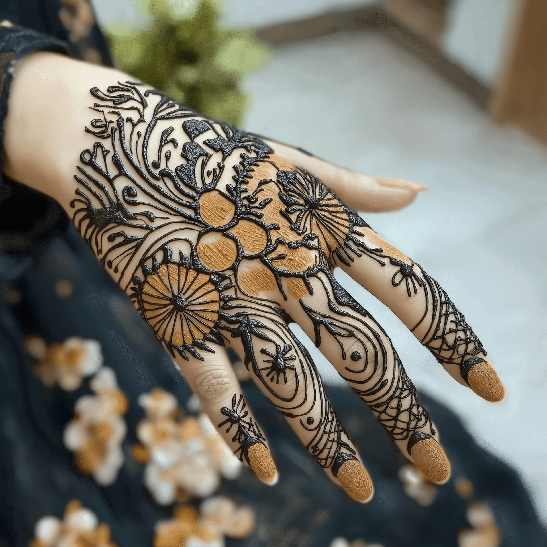 Khafif Mehndi design back hand by Himanshi Gupta on Mehndi World