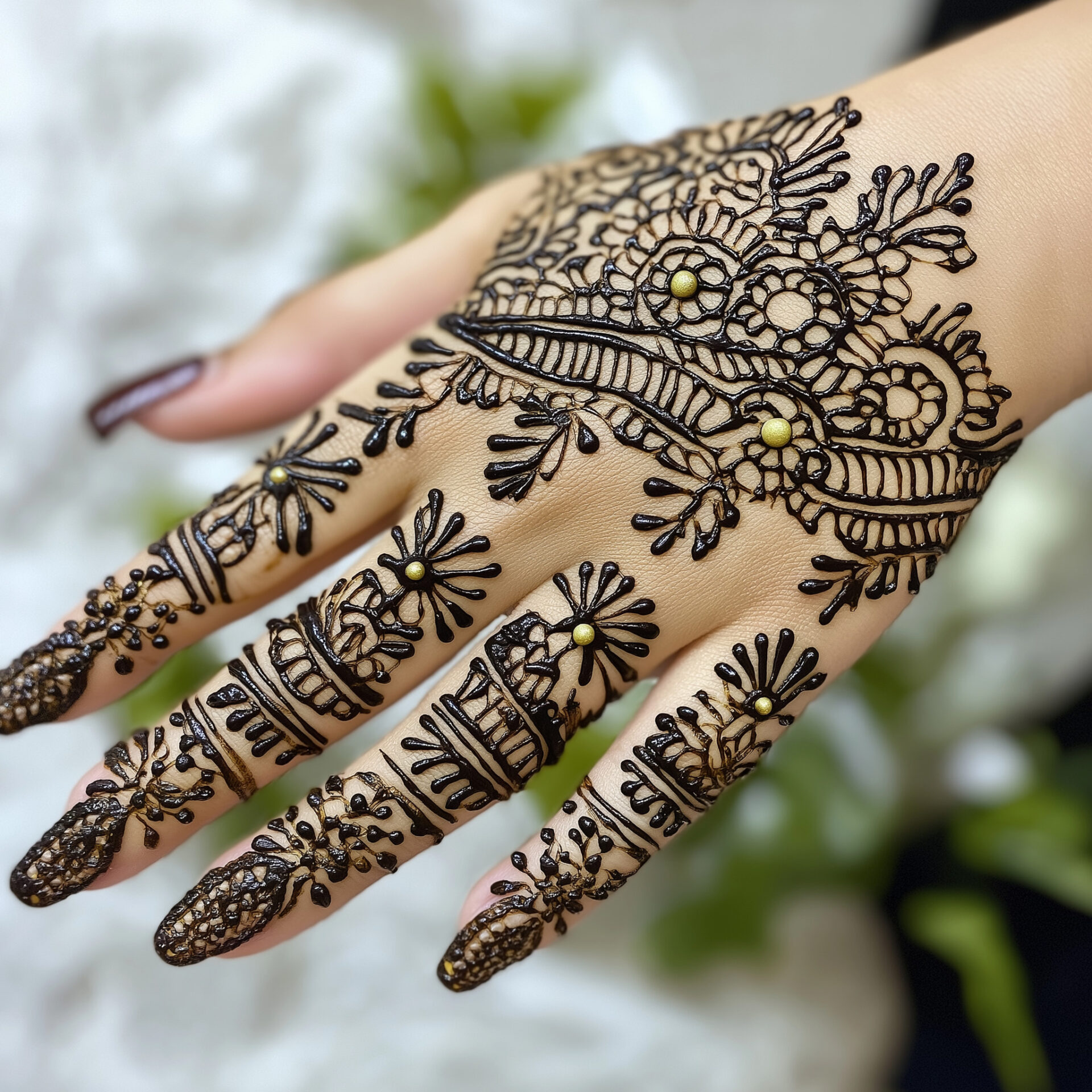 Khafif Mehndi design back hand by Himanshi Gupta on Mehndi World